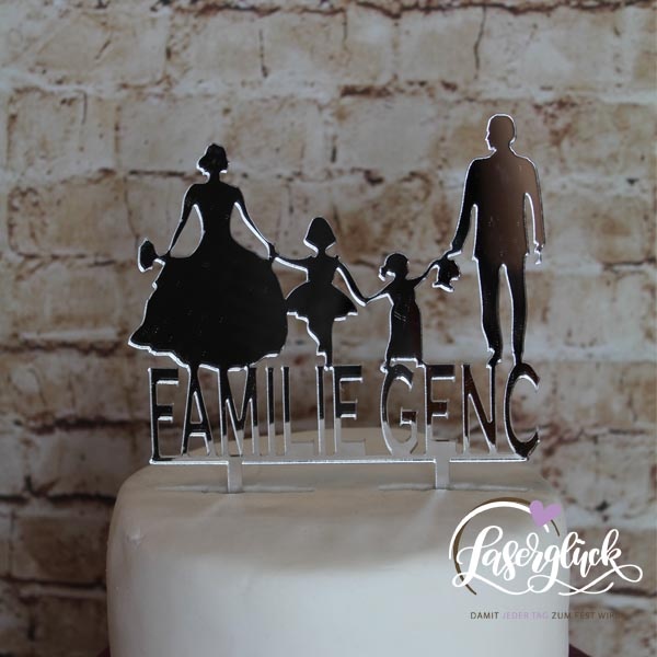 Cake Topper Familie mit 2 Kinder - laserglueck.de Tortentopper